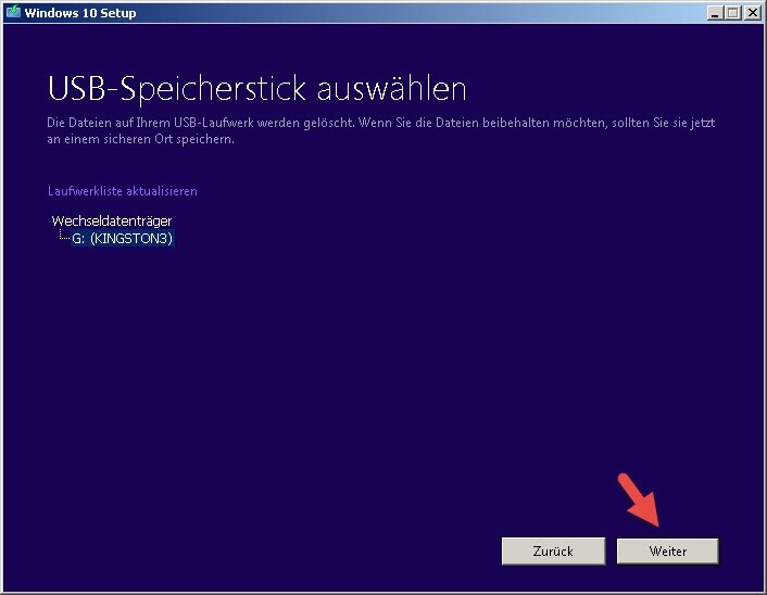 Windows 10 Media Creation Tool USB Stick erstellen