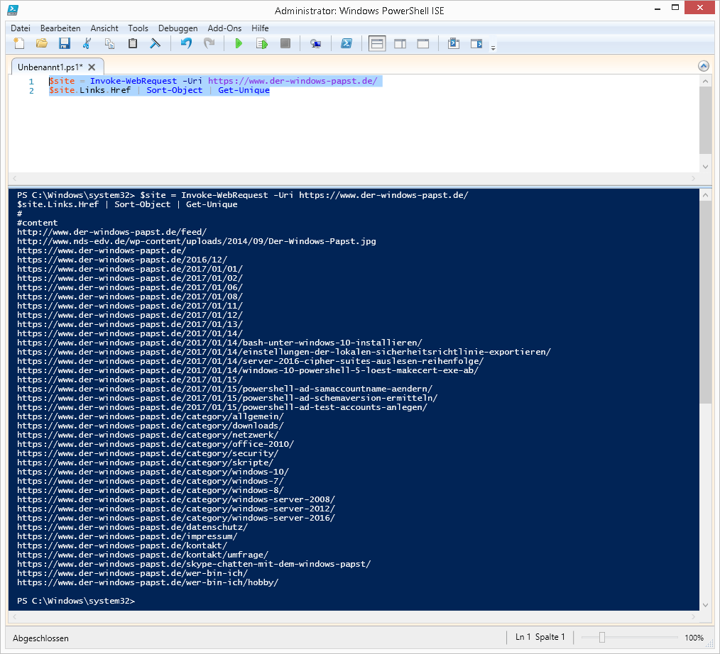 Powershell Web - Webseite URLs Verlinkungen ermitteln - Der Windows ...