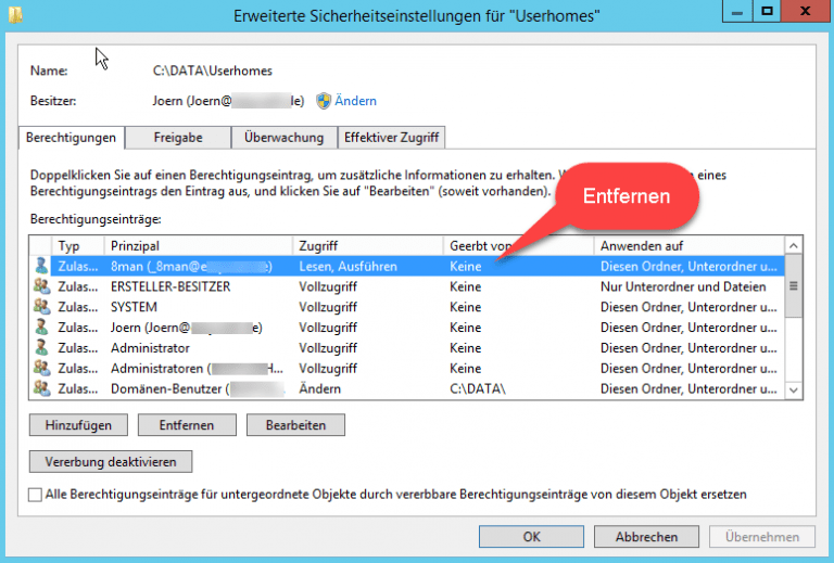Powershell File - Vererbter Benutzer aus der Dateistruktur entfernen ...