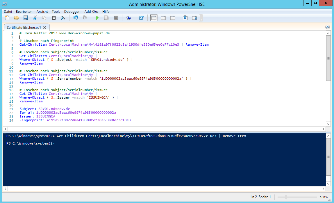Powershell Zertifikate - löschen - Der Windows Papst - IT Blog Walter