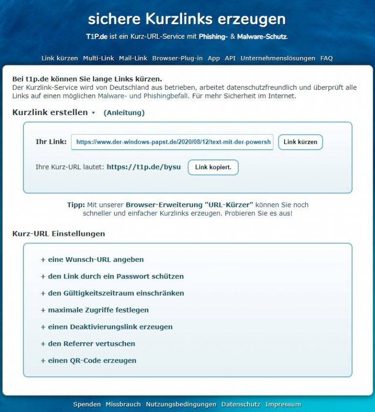 URL kürzen und Malware-Schutz - Der Windows Papst - IT Blog Walter