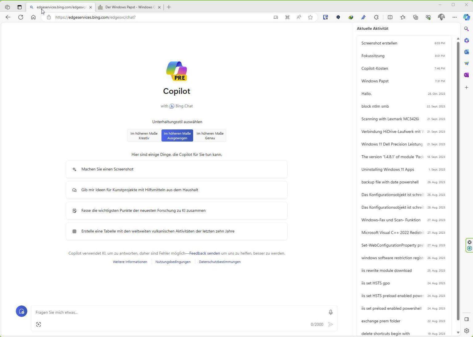 PRE Copilot with Bing Chat aktivieren - Der Windows Papst - IT Blog Walter