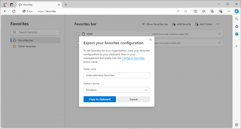 Deploy Microsoft Edge Bookmarks by Group policy - Der Windows Papst ...